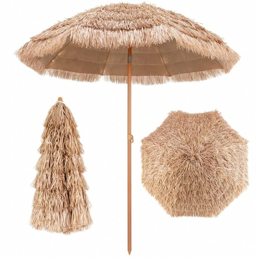 Thatched Tiki Patio Umbrella, Hawaiian Hula Beach Umbrella W/ Tilt ...