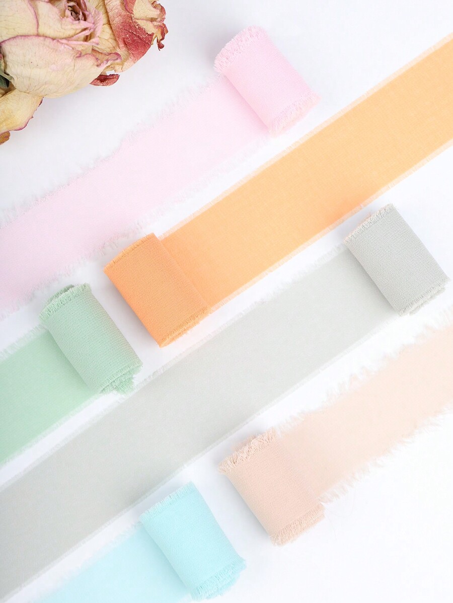 6pcs Hand-Torn Lace Edge Chiffon Silk Ribbon For Wedding Invitations ...