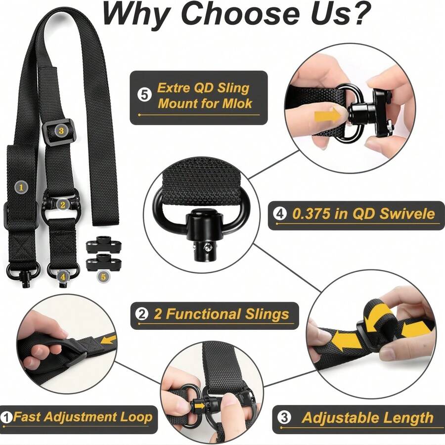 Rifle Sling 2 Point Sling Quick Adjust With QD Sling Swivels, 2 PCS QD ...