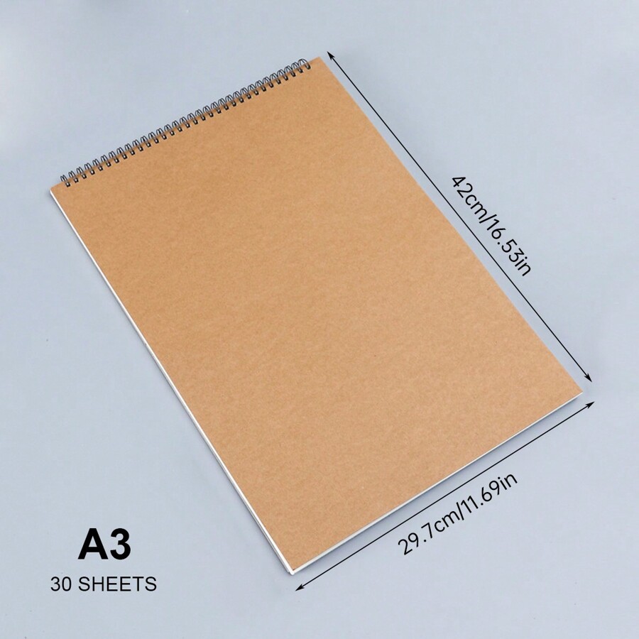 A3 Sketchbook With Cowhide Cover, Spiral Bound Sketch Paper For Drawing ...