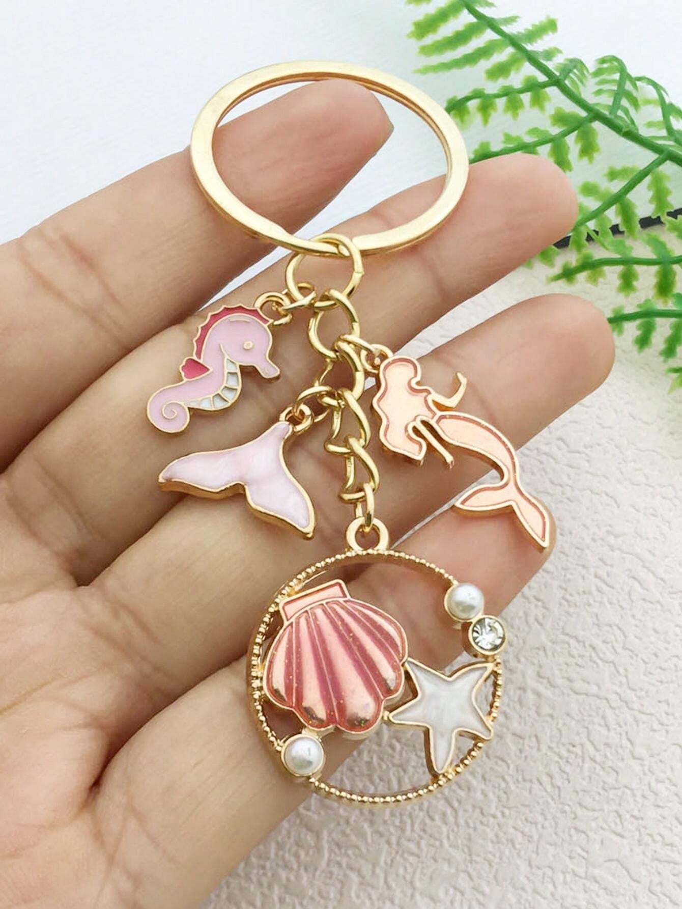 1pc Ocean Collection Shell Starfish Dolphin Pearl Keychain Suitable For ...
