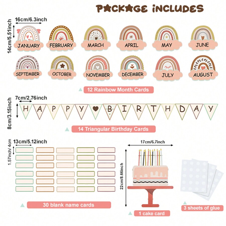 60Pcs Boho Rainbow Birthday Bulletin Board Decor Set, Happy Birthday ...