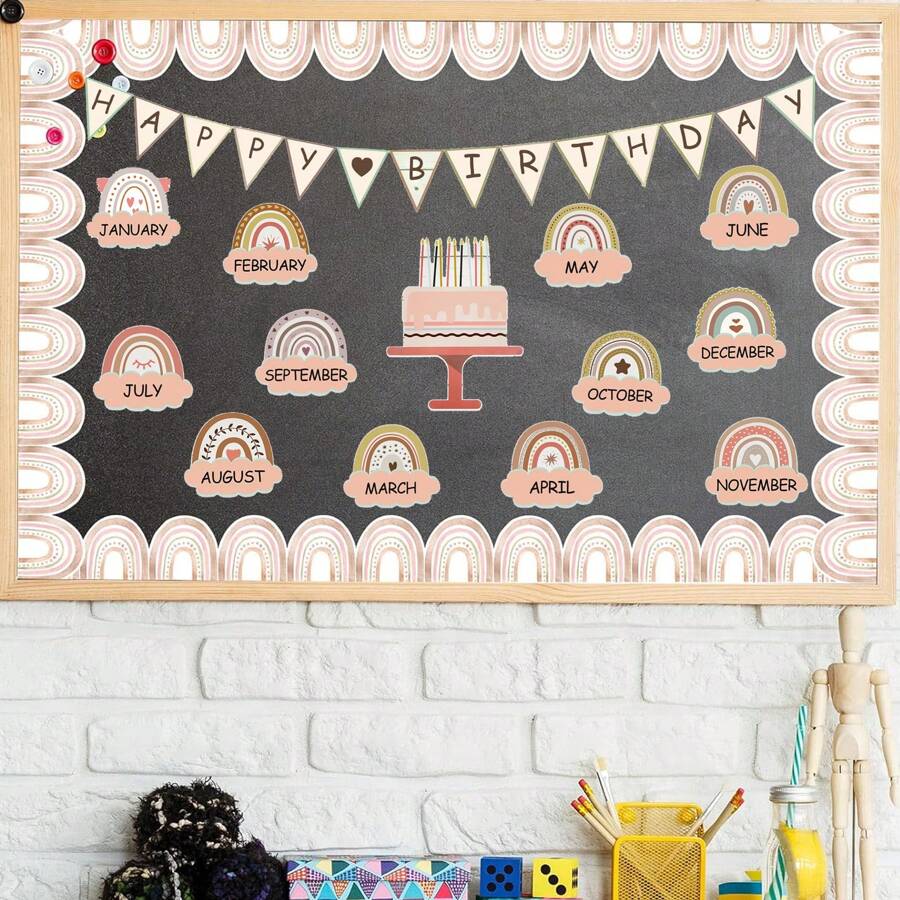 60Pcs Boho Rainbow Birthday Bulletin Board Decor Set, Happy Birthday ...