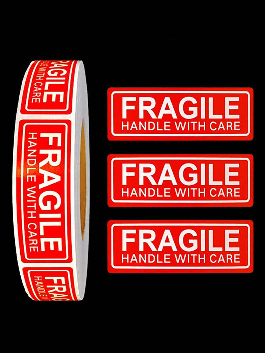 1 Roll Red Rectangular Fragile Stickers FRAGILE Transportation Labels ...