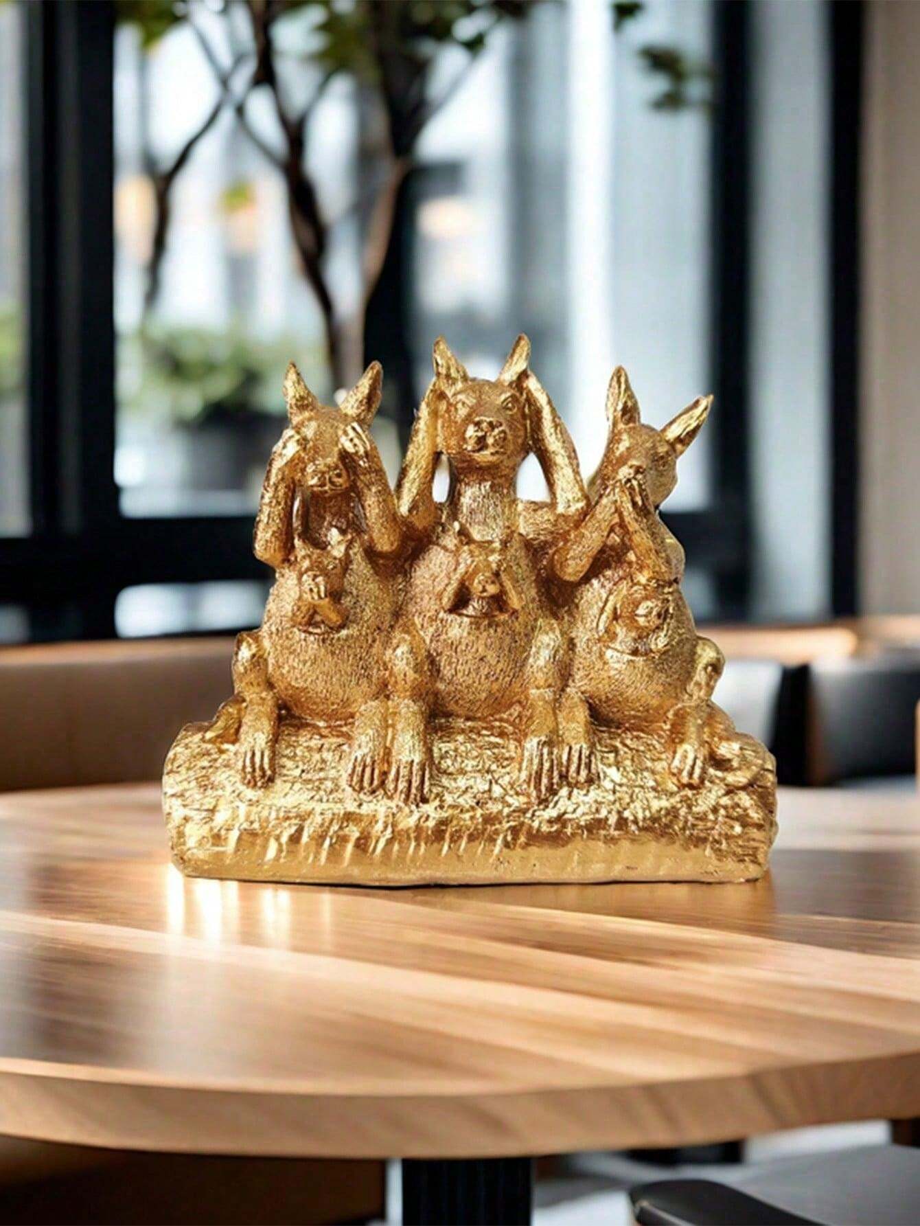 1 pieza Adorno de resina con forma de canguro dorado, Figurilla de ...