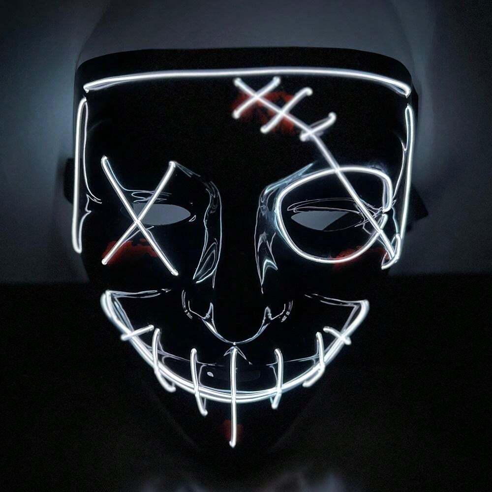 Halloween Light-Up Mask Black V Shape Bloody Horror Mask EL Glow ...