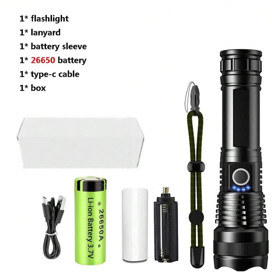 High Power LED Flashlights Type-C Rechargeable Ultra Bright Torch Built ...