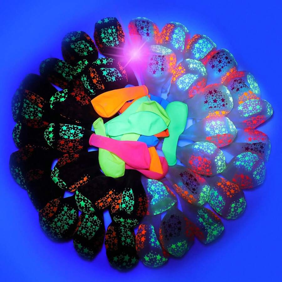 50/100Pcs 12inch/30.48cm UV Neon Balloons ,Neon Stars Glow Party ...