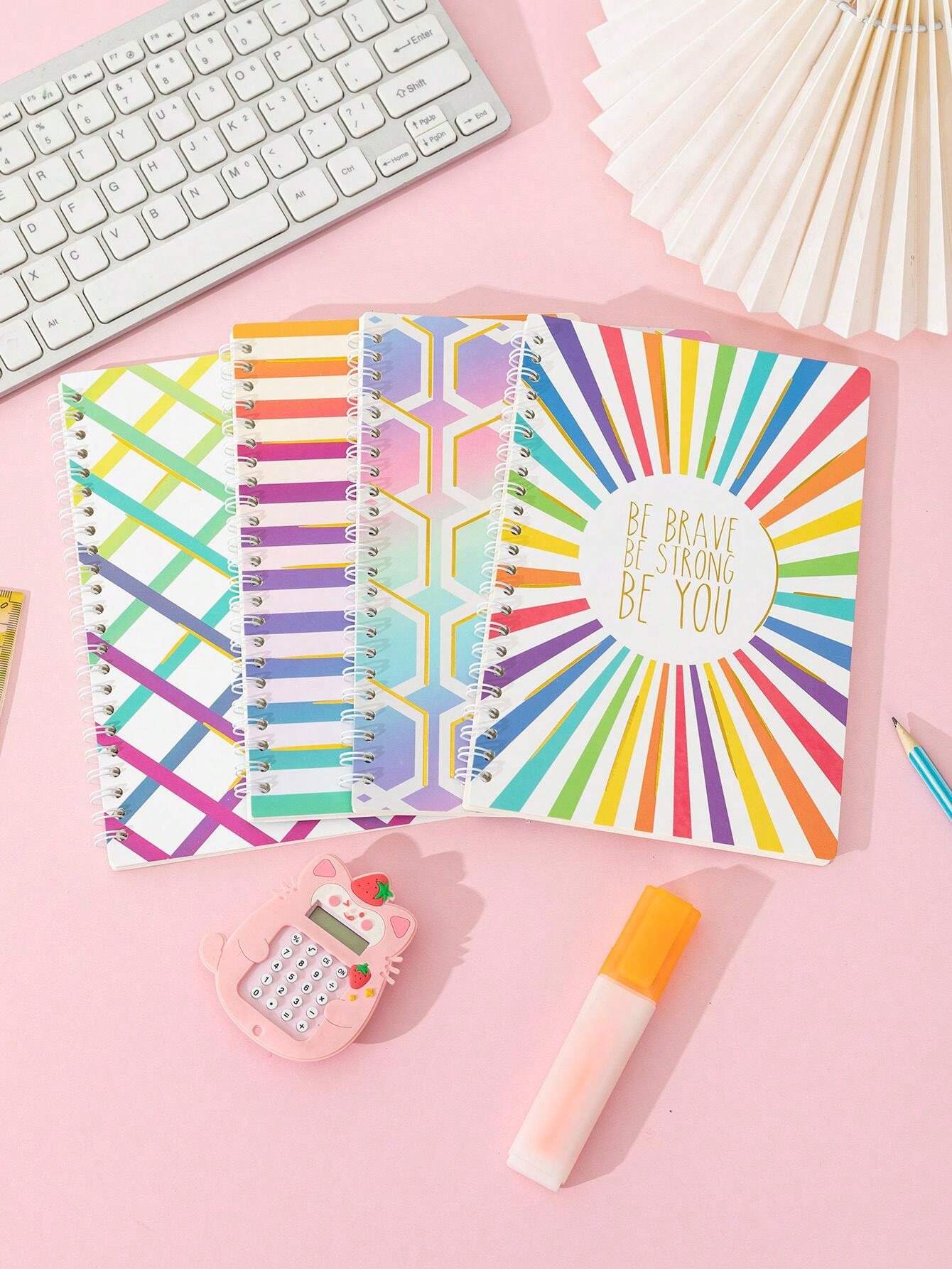 Set Of 4 Wire-Bound Gold Foil Line Notepads For Office And Study, New ...