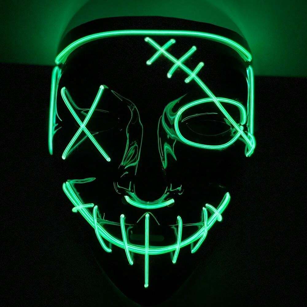 Halloween Light-Up Mask Black V Shape Bloody Horror Mask EL Glow ...