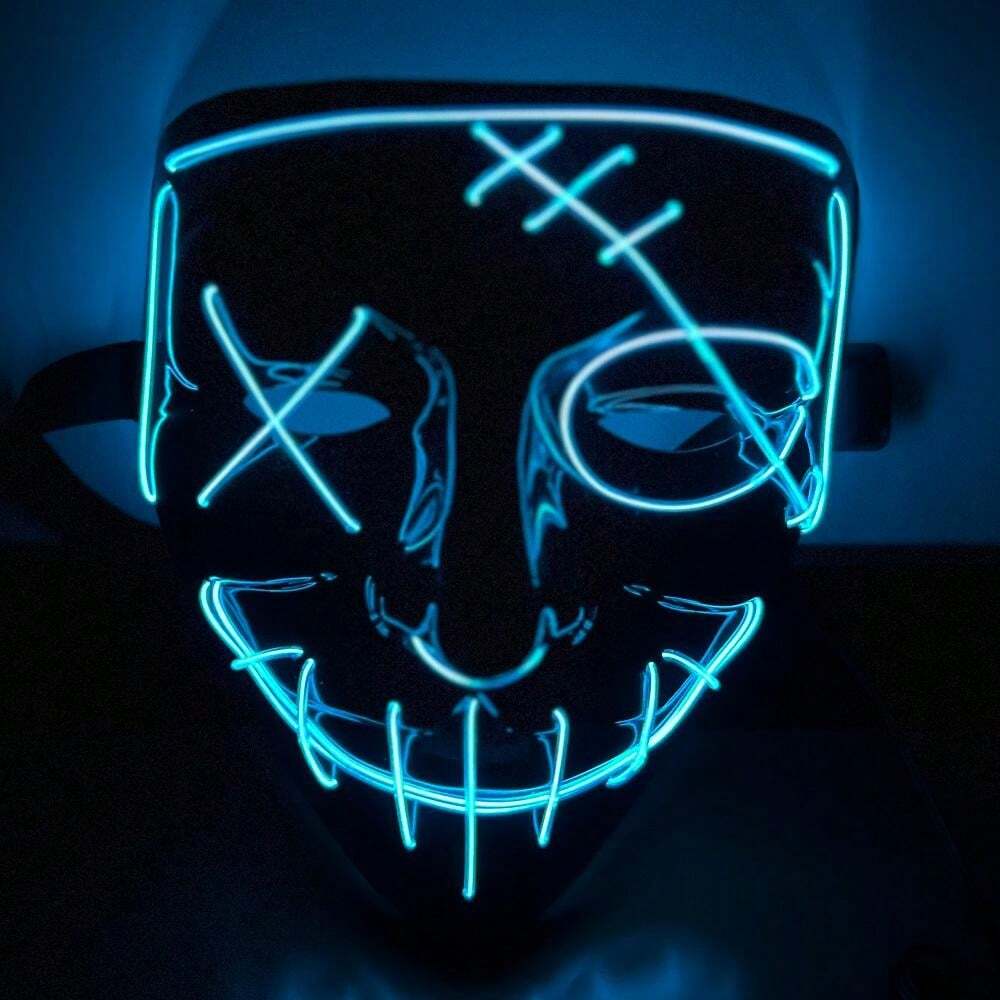 Halloween Light-Up Mask Black V Shape Bloody Horror Mask EL Glow ...