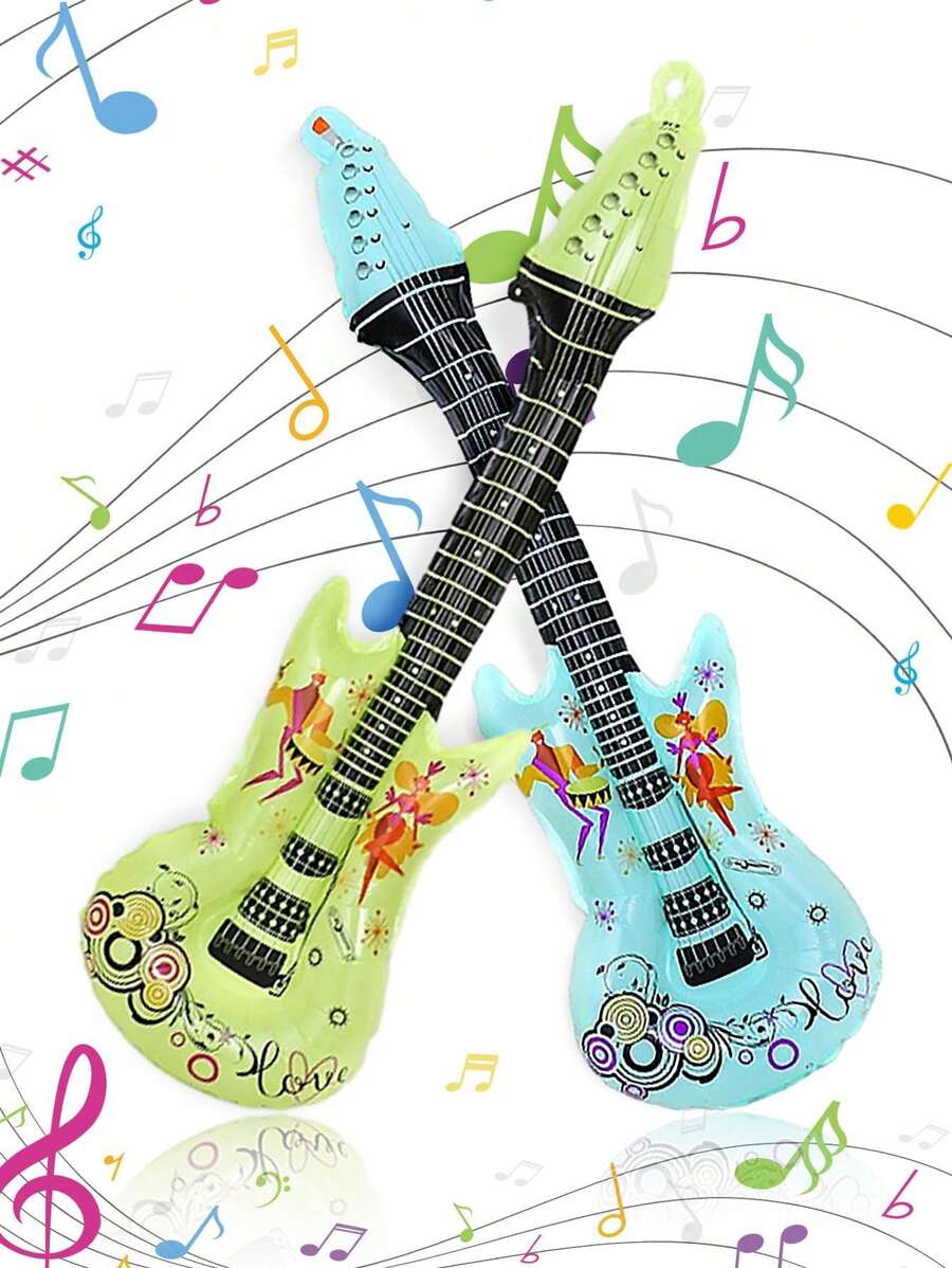 2pcs Rock Guitar Balloon Set, Includes Blue And Green Aluminum Foil ...