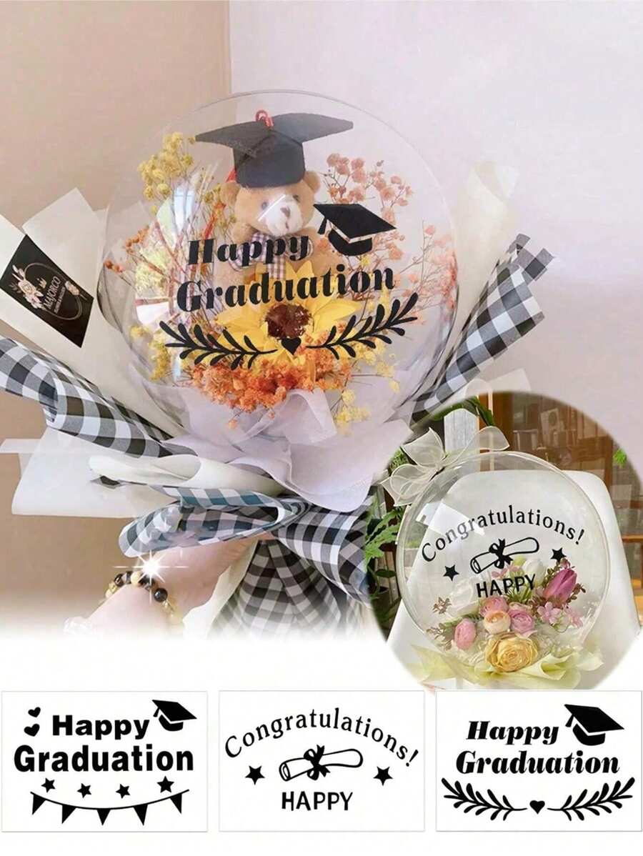 6pcs(3pcs Balloons+3pcs Stickers) Graduation Party Balloon And Stickers ...