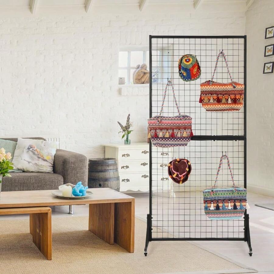 LUCKUP 3' X 6' Grid Wall Panels Standing Wire Grid, Study Display Rack ...