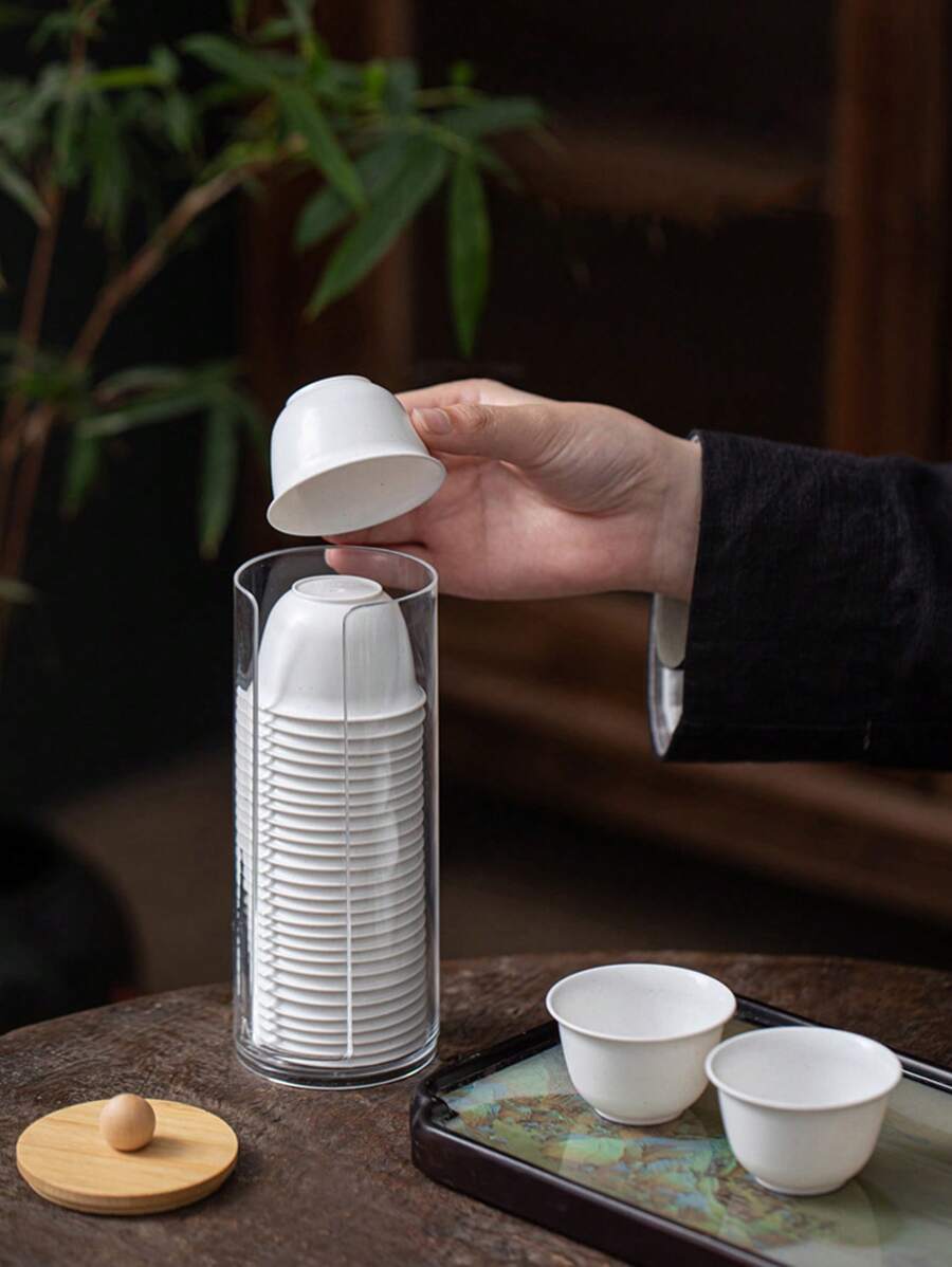 1 Pc, Wood Lid Transparent Teacup Organizer, Rice Husk Disposable ...