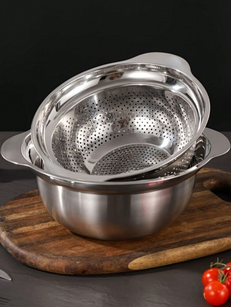 2-Piece Set (1*Solid Basin+1*Leaking Basin) Stainless Steel Mixing Bowl ...