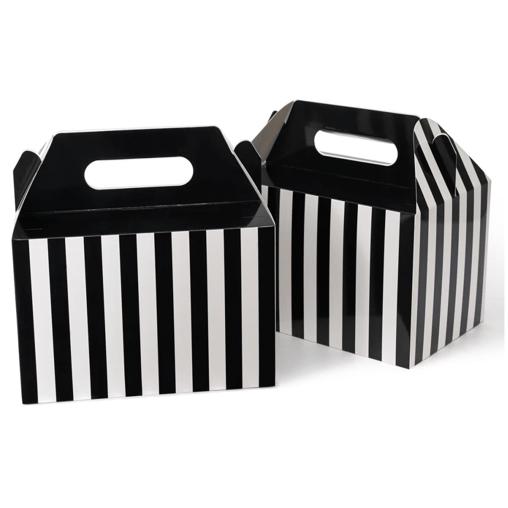 10pcs Large Treat Boxes With Handles Black And White Stripes, 4.6*3 ...