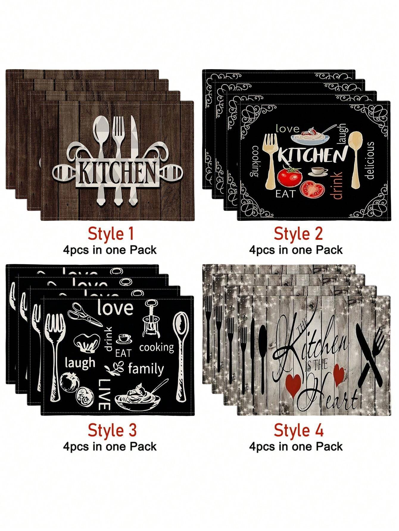 4Pcs Waterproof Text Printed Wood Grain Pattern Linen Table Mats ...