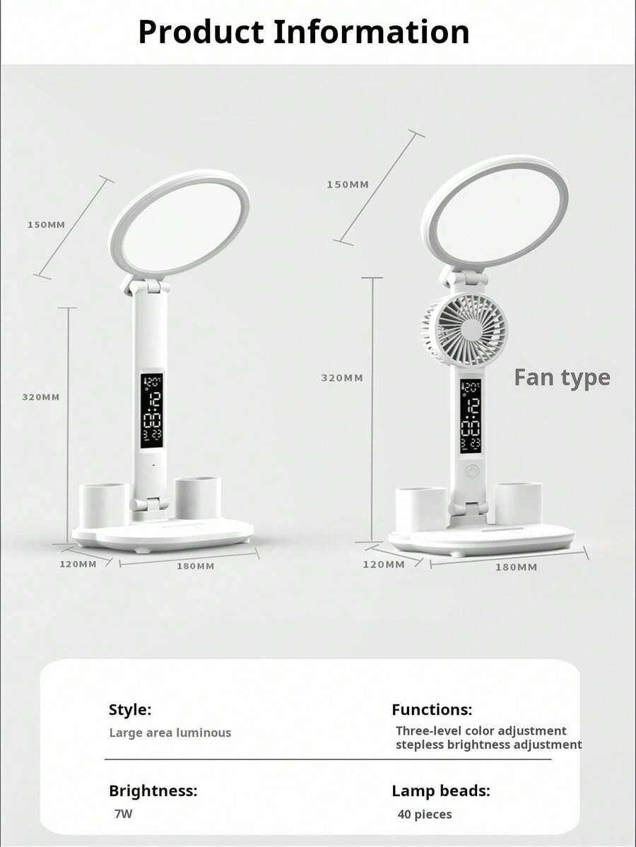 Rechargeable LED Desk Lamp With Fan - Smart Touch Control, Eye-Caring ...