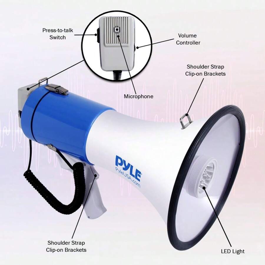 Megaphone Speaker With Built-In LED Lights - PA Bullhorn With Siren ...