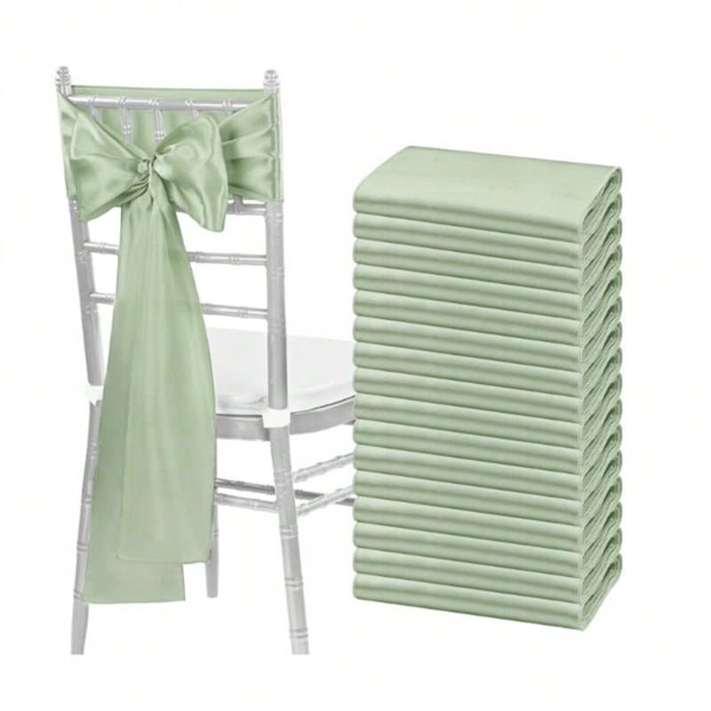 10pcs Sage Green Satin Chair Sashes Hotel Party Banquet Chair Tie Knots ...