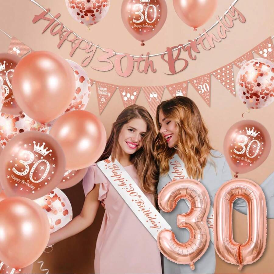30th Birthday Balloon For Women, Rose Golden Balloon Set, 30th Birthday ...