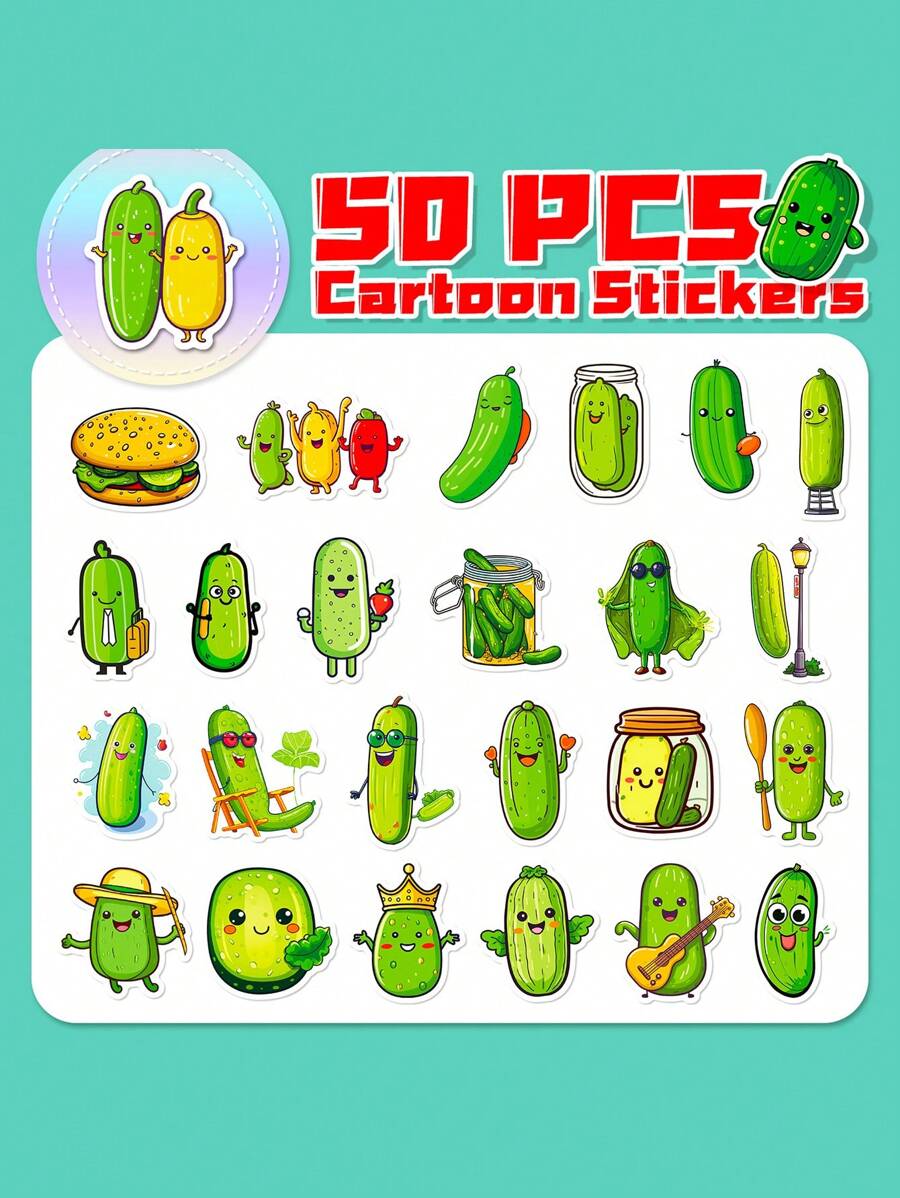 Finego 50Pcs Pickle Aesthetics Cartoon Stickers Pack,Halloween ...