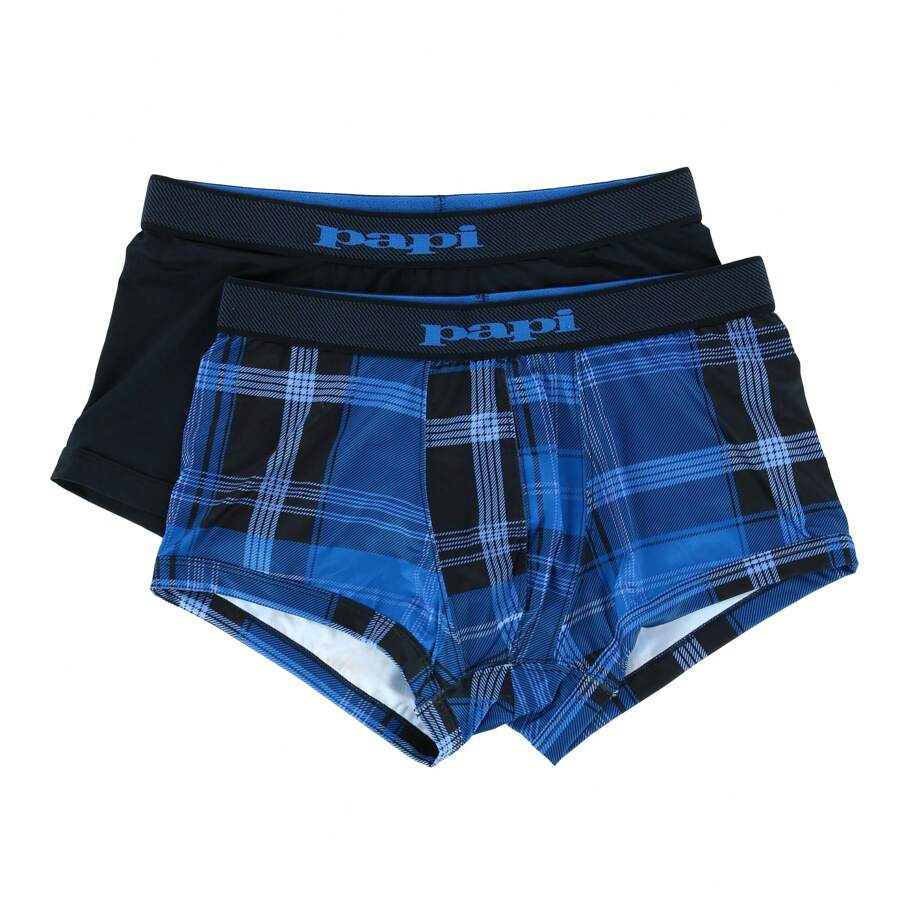 Papi Men's Brazilian Cut Plaid And Solid Underwear Trunks (2 Pack ...