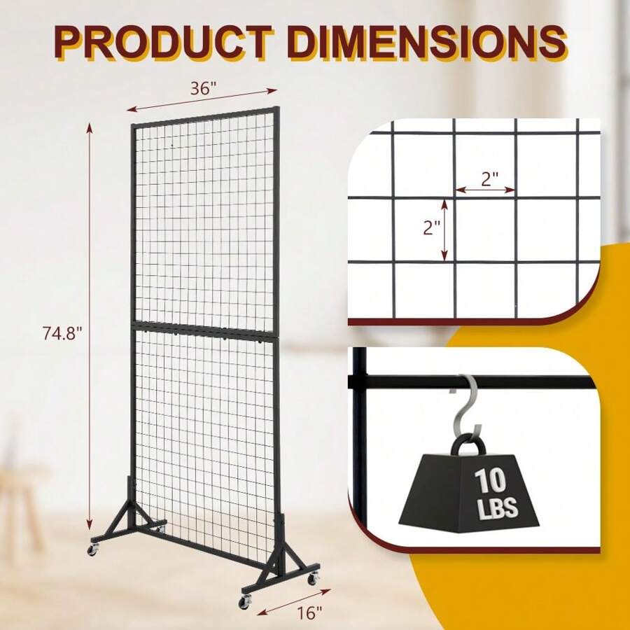 LUCKUP 3' X 6' Grid Wall Panels Standing Wire Grid, Study Display Rack ...