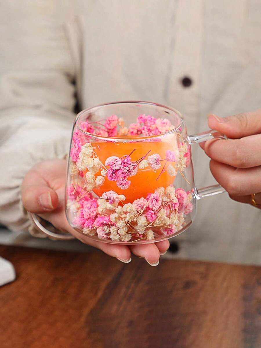 Real Flowers Dried Flowers Glass Cup High Borosilicate Double Wall Cup ...