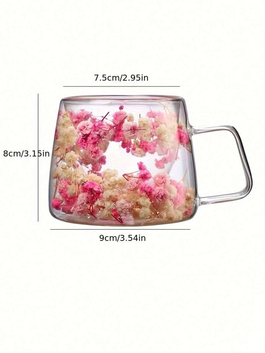 Real Flowers Dried Flowers Glass Cup High Borosilicate Double Wall Cup ...