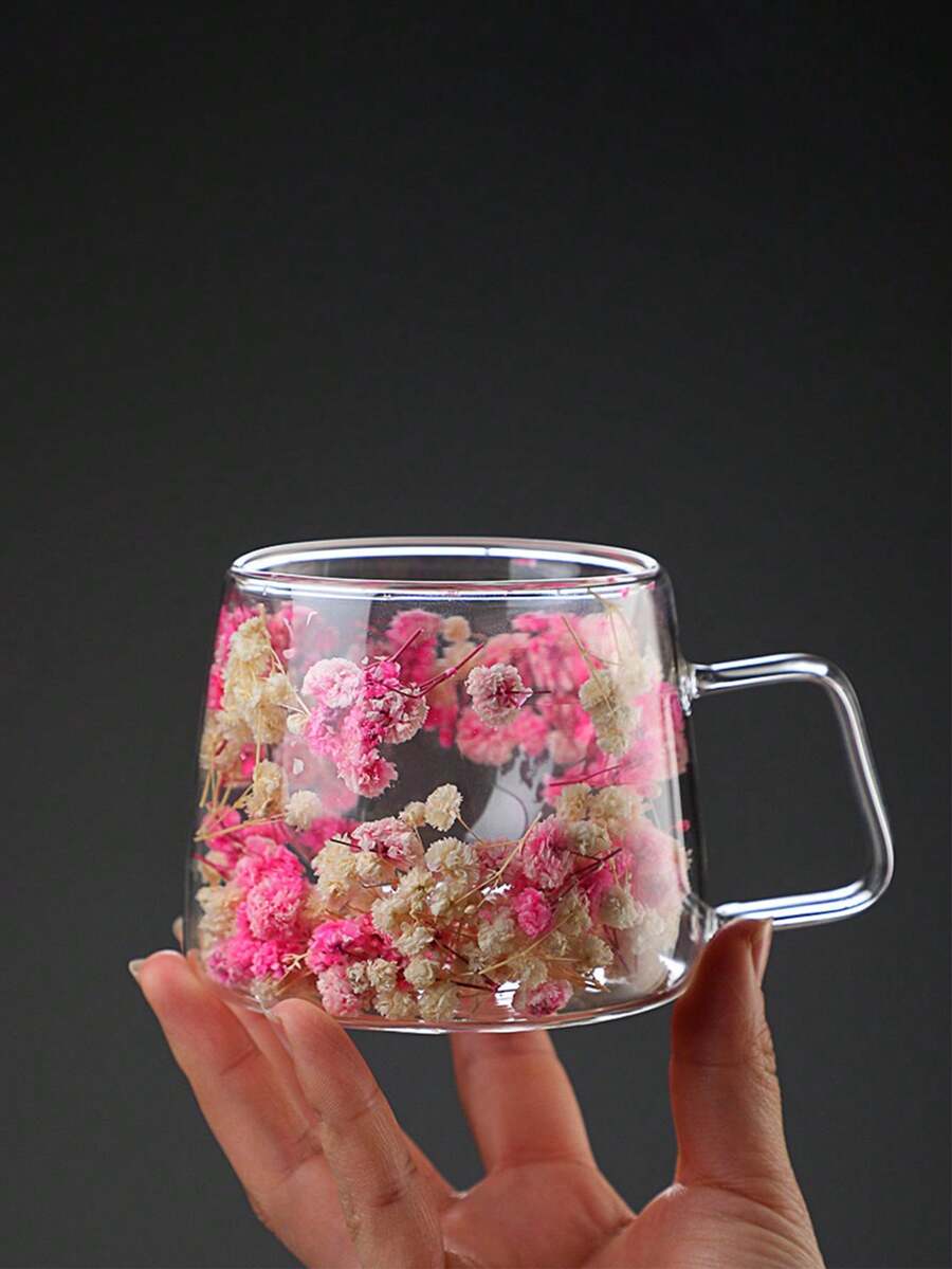 Real Flowers Dried Flowers Glass Cup High Borosilicate Double Wall Cup ...