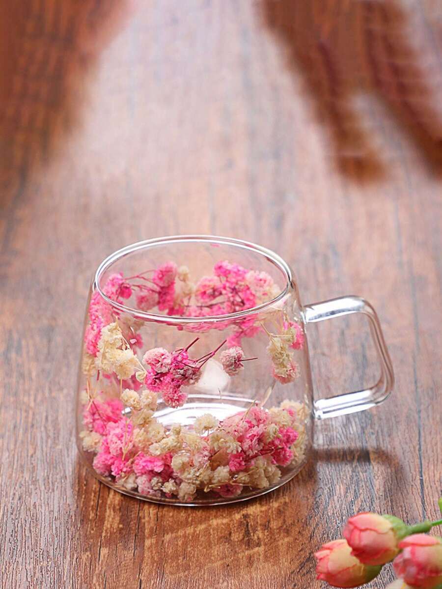 Real Flowers Dried Flowers Glass Cup High Borosilicate Double Wall Cup ...