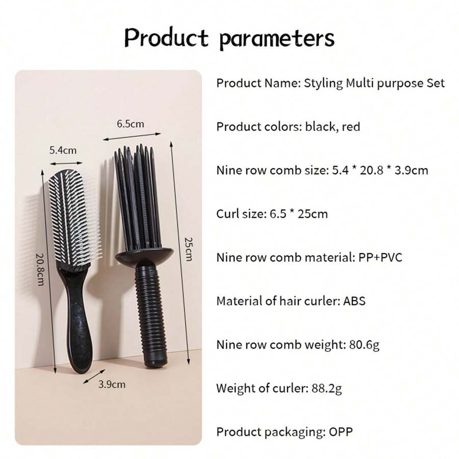 Curling Comb 2pcs 9 Pads Nylon Styling Brush Curly Hair Detangling ...