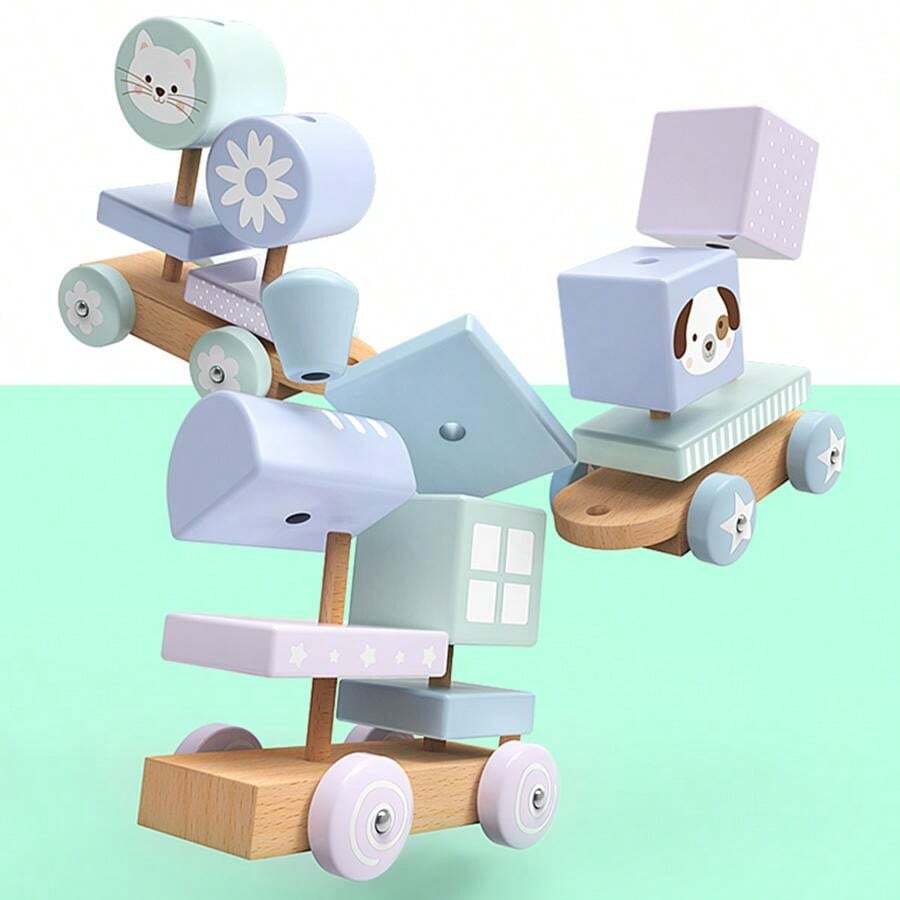 Muwan Wooden Toy Train For Toddlers, Educational Pull-Along Block Train ...