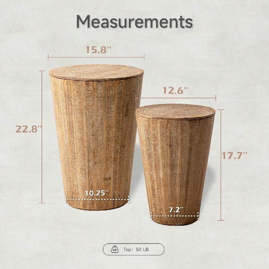 COZAYH Farmhouse Nesting Barrel Side Table, Rustic Space Saving Storage ...