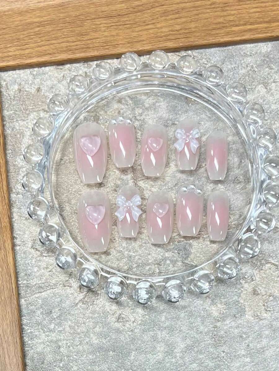10 piezas Largas Uñas de ballet desmontables con forma de corazón y ...