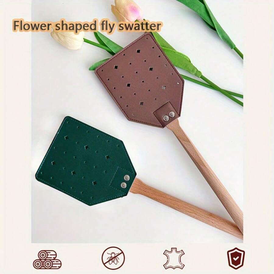 Solid Wood Flyswatter With Extended Wooden Handle, Thickened & Durable ...