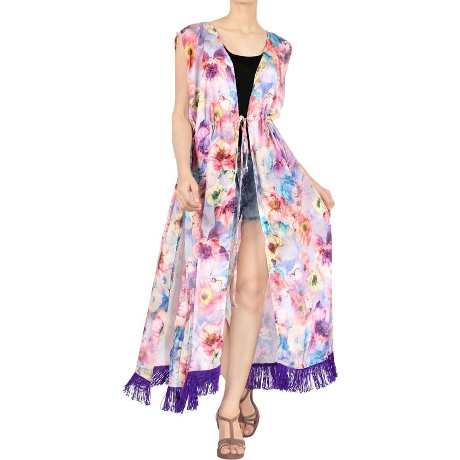 LA LEELA Vacay Beachwear Vacation Beach Women Kimonos Silk Open Front ...