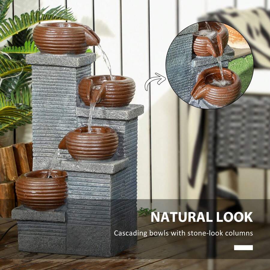 Outsunny Solar Powered Garden Water Feature With LED Lights And Pump, 4 ...