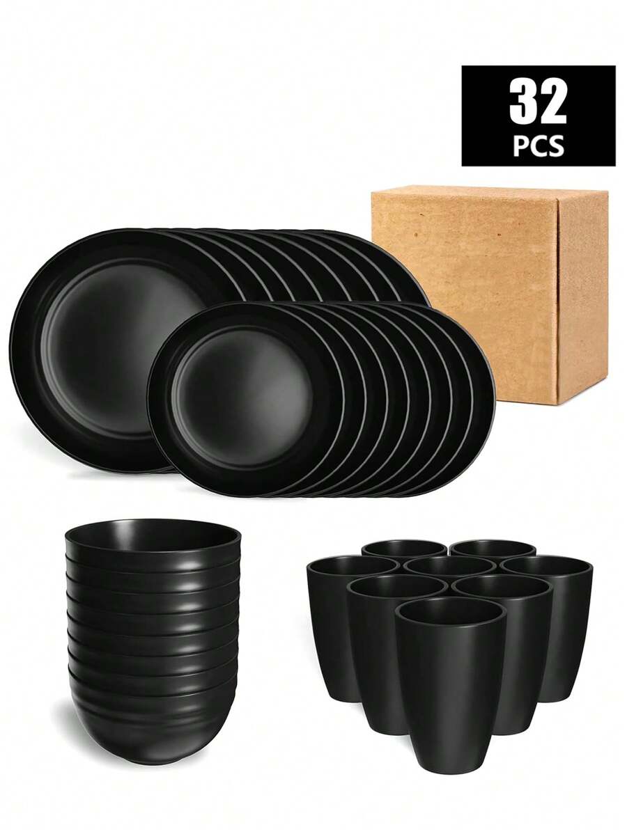 4/16/20/24/32pcs Plastic Bowl, Plate, Cup Set, Suitable For Home ...
