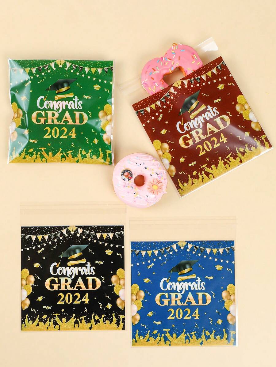 100Pcs 2024 Graduation Season Four Color Mixed Self Sealing Candy Bag ...