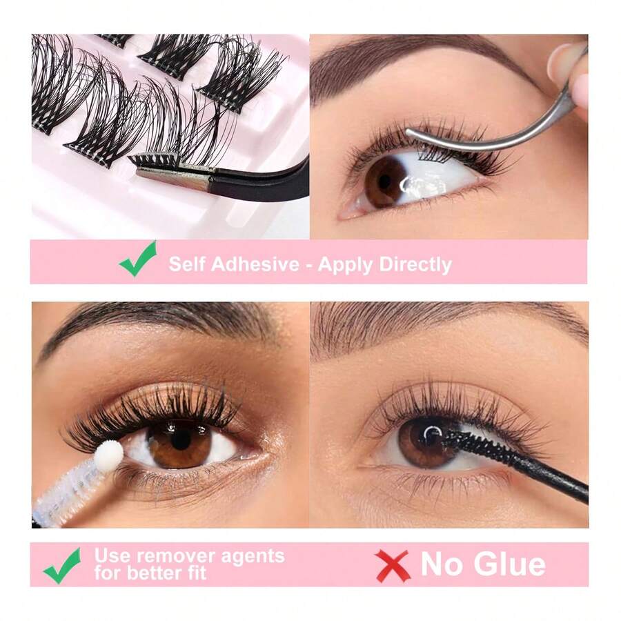 Self Adhesive Invisible Band Cluster Lashes 40pcs D Crul 0.07 Thickness ...