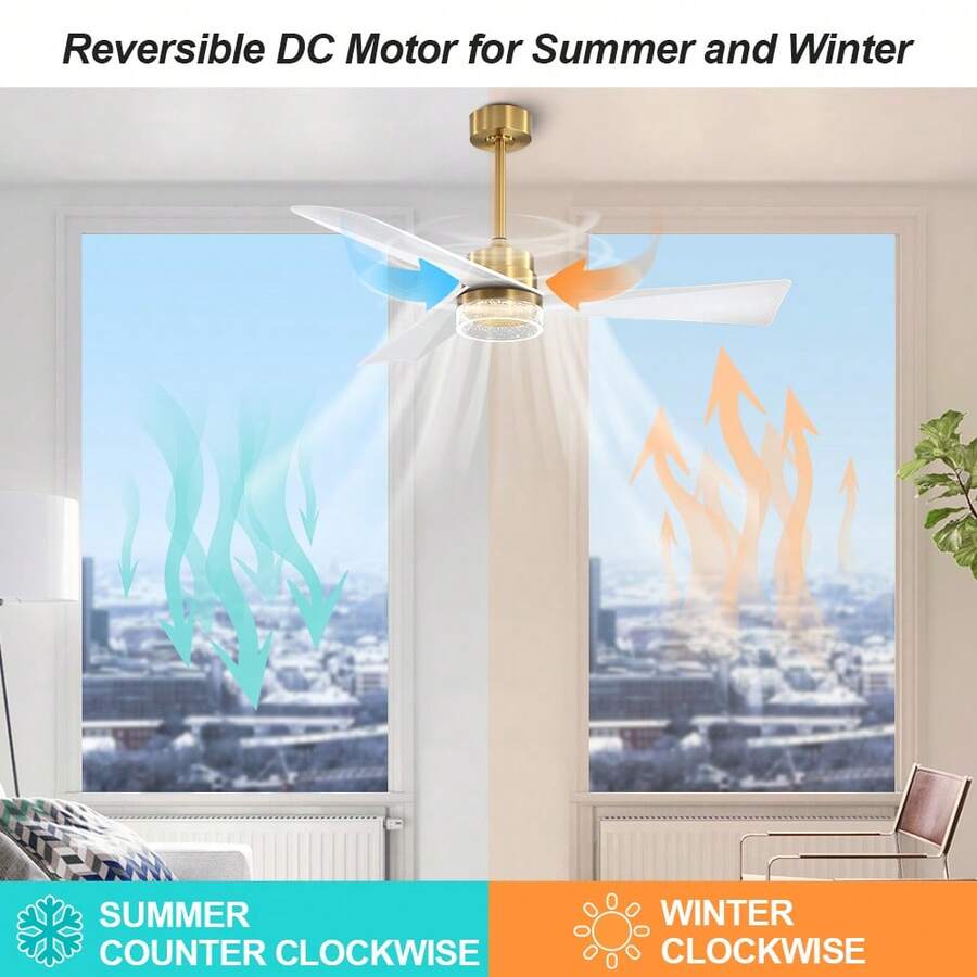 52" DC Ceiling Fan With Lights, 4000K LED Ceiling Fan With Clear Bubble ...