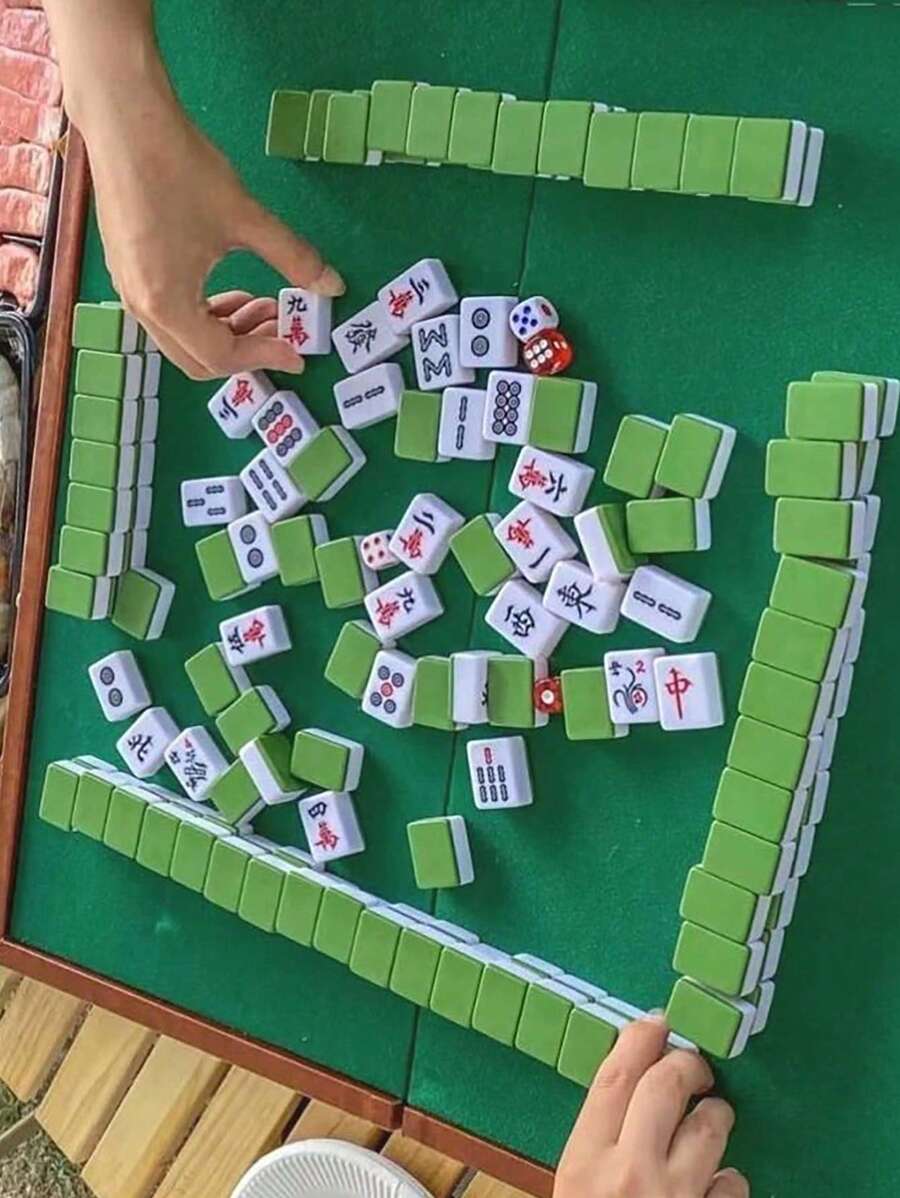 1 conjunto de Mahjong Portátil para Casa: 144 peças, Dados e Bolsa ...