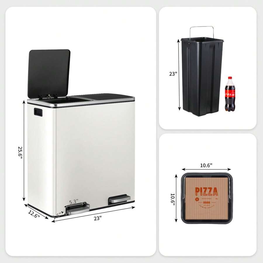 TLSUNNY 16 Gallon Dual Step Trash Can & Recycle, Stainless Steel Trash ...