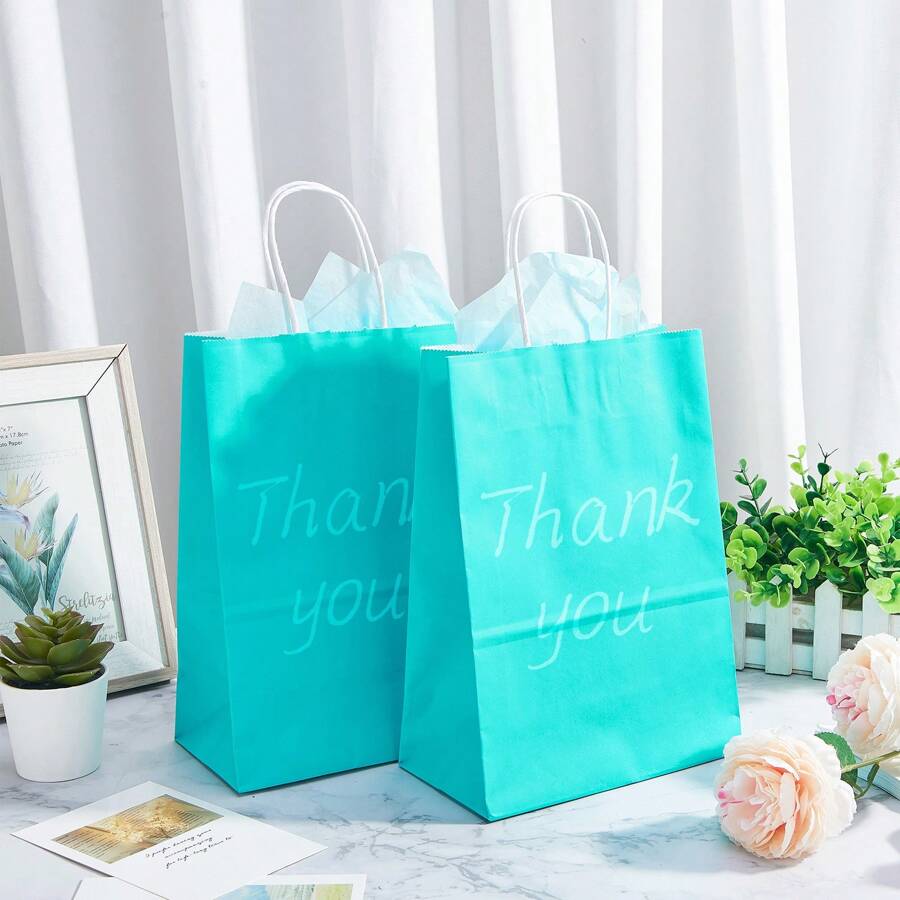 24 Pack Medium Sized Teal Blue Paper Gift Bags With Handles 10x8x4 Inch ...