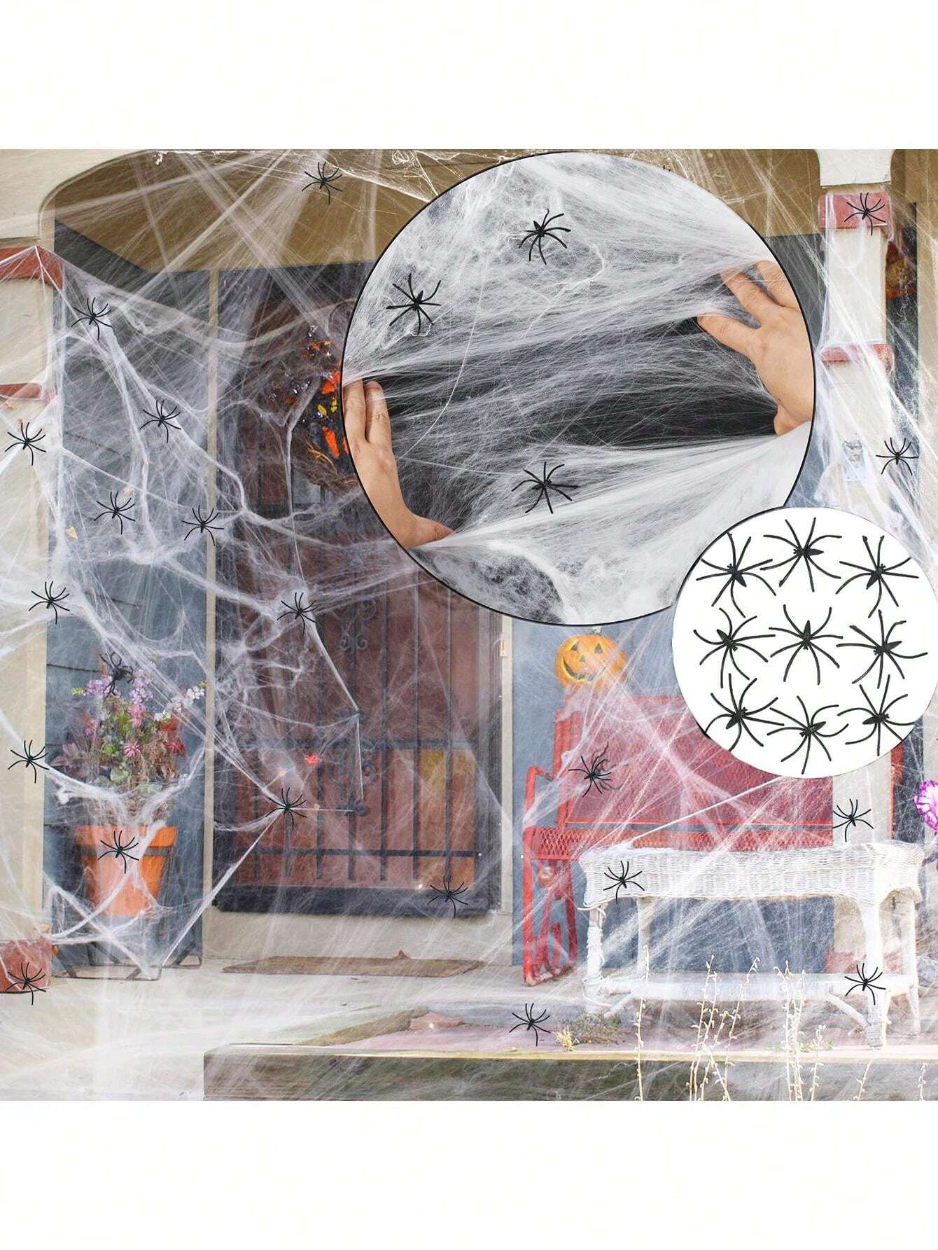 1pc (60g+10pcs Spiders) Halloween Spider Web Plastic Spider Decorations ...