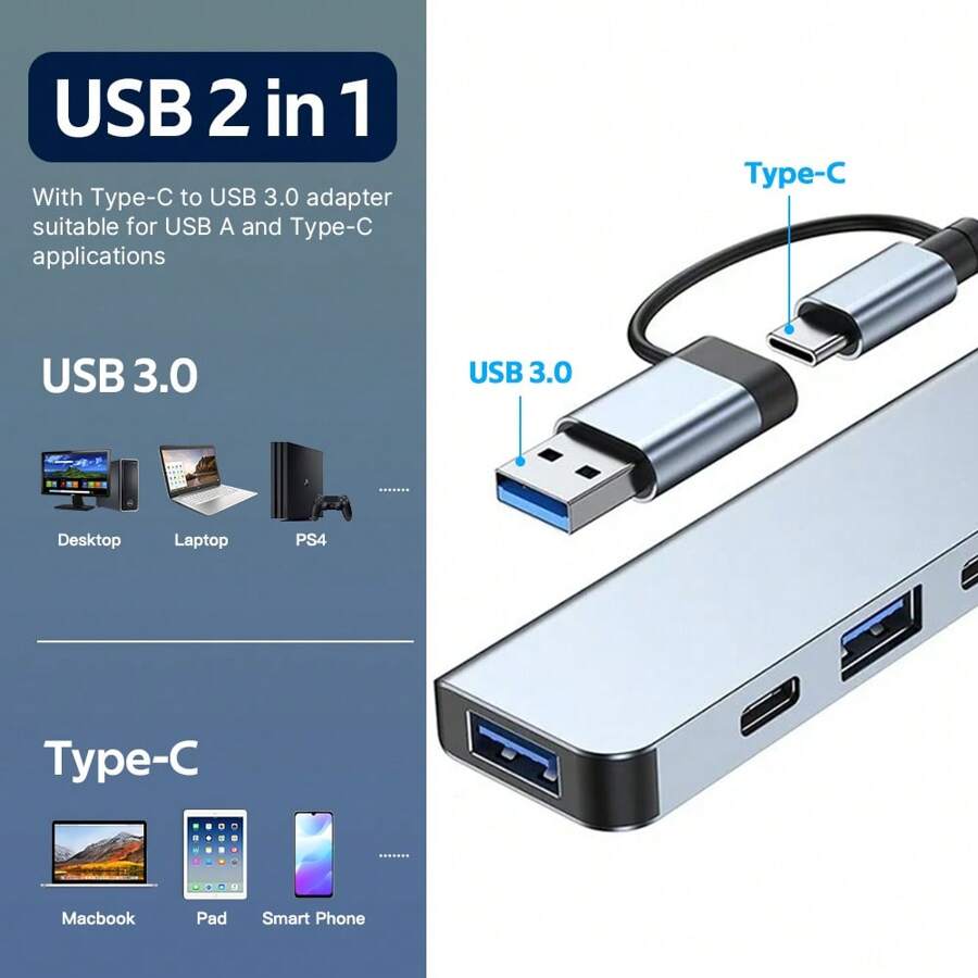 Hub USB-C Répartiteur USB 7 en 1 Rallonge USB Adaptateur multiport USB avec 5 ports USB 1 port ...