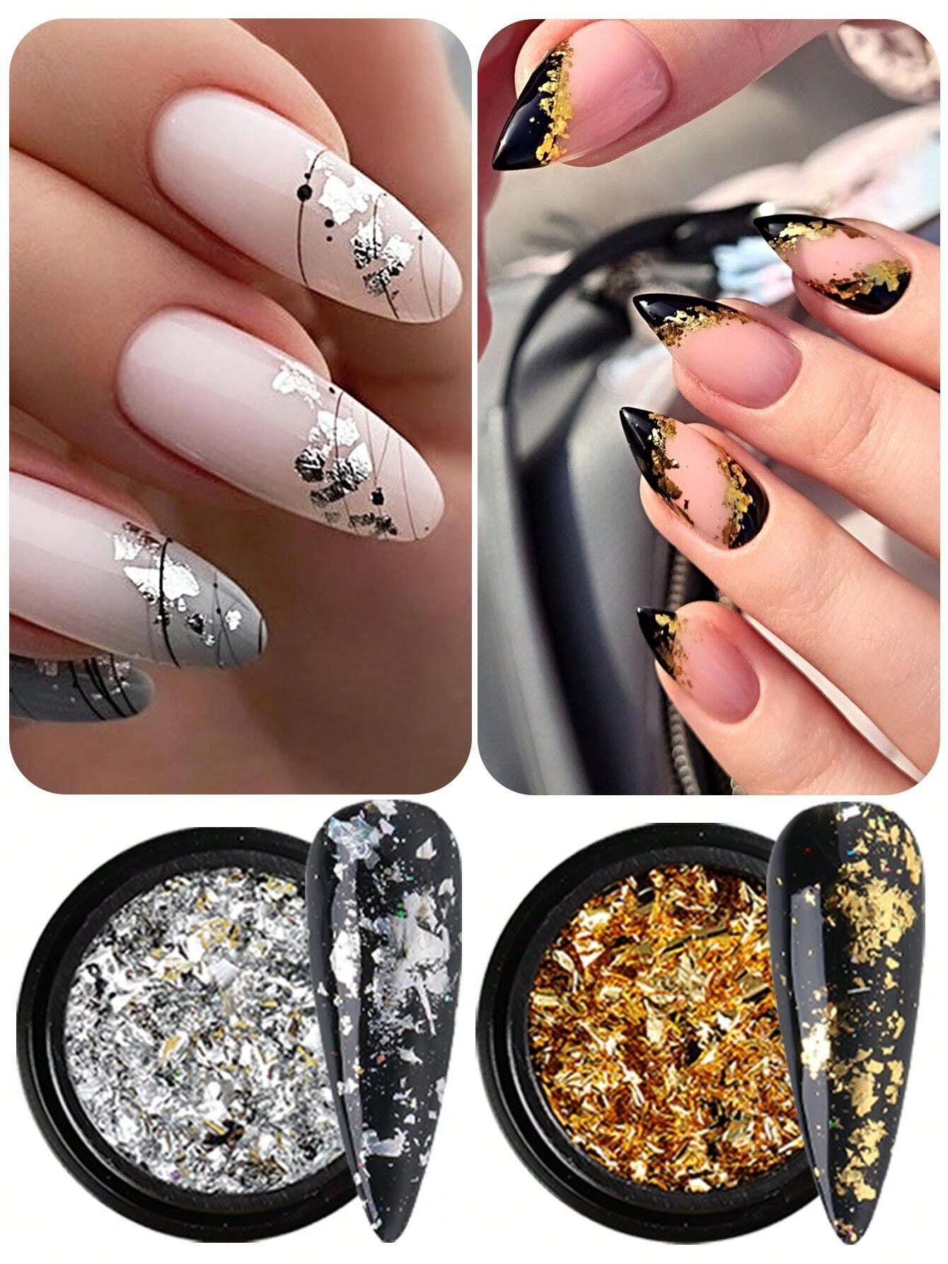 8 Piece Magic Mirror Chrome Nail Powder Set, Silver Gold Pink Green ...
